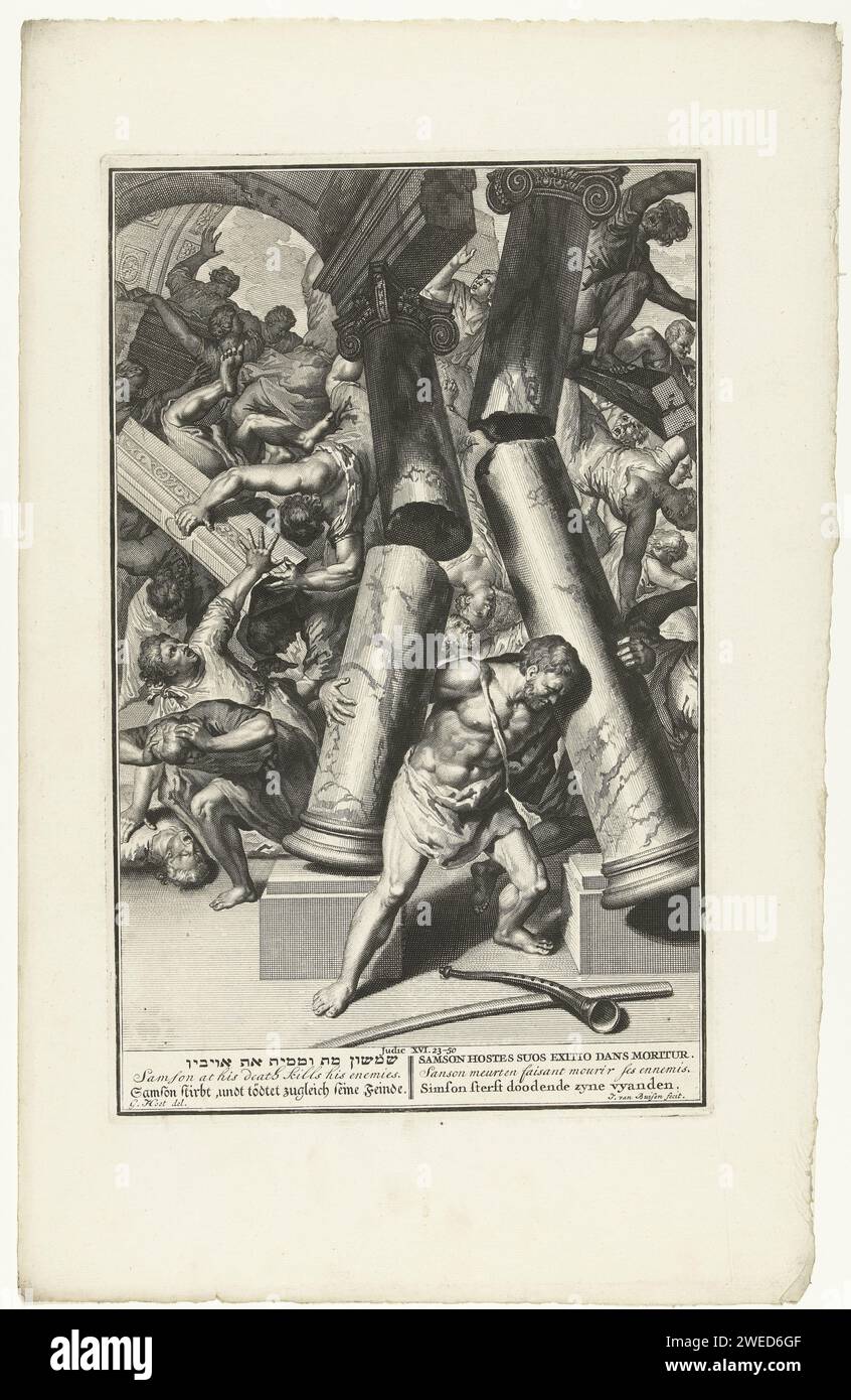 Simson destroys the columns of the temple, J. van Buysen, after Gerard ...