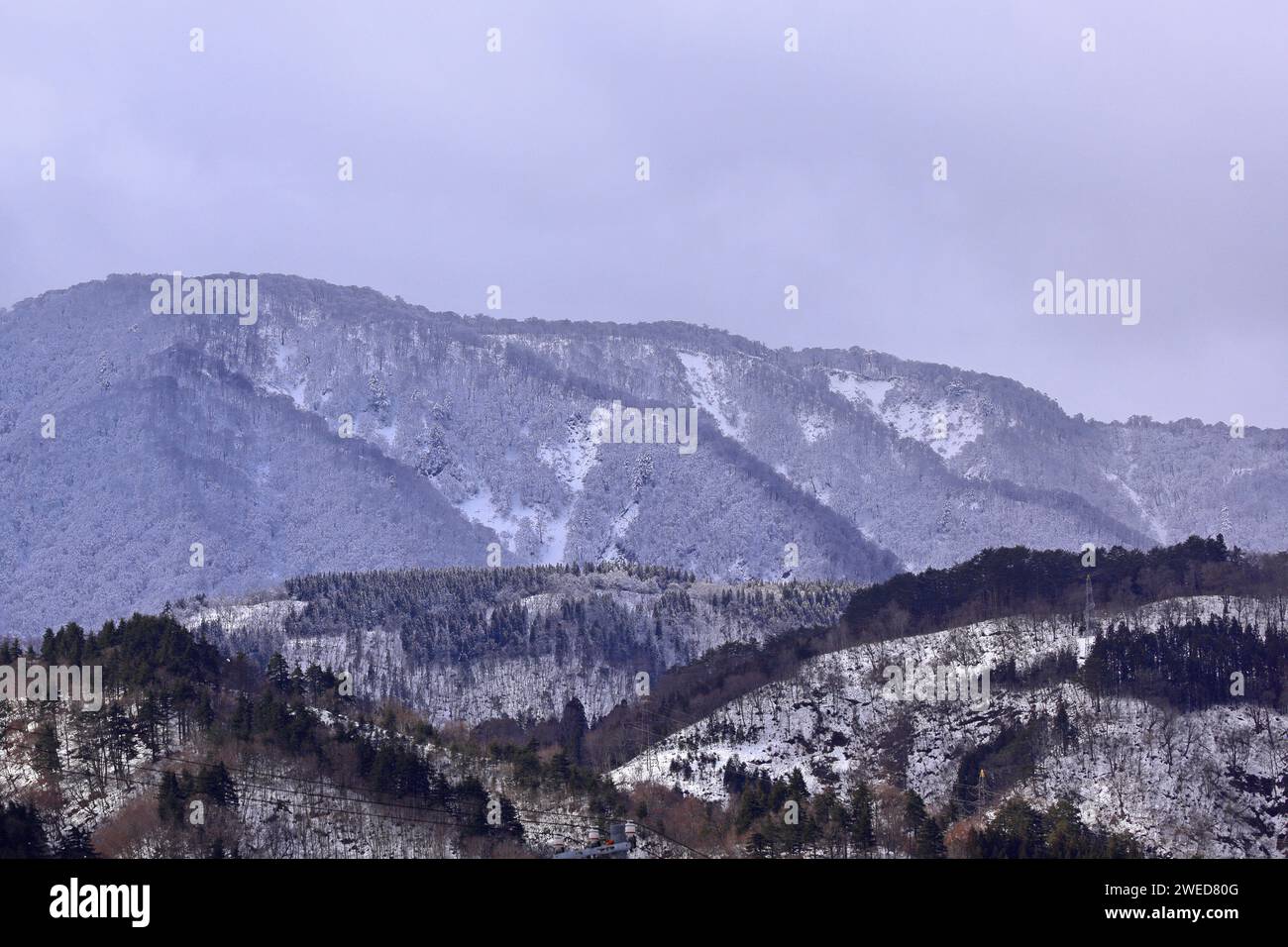 Mountains near village of Shirakawa-go located in Gifu Prefecture ...