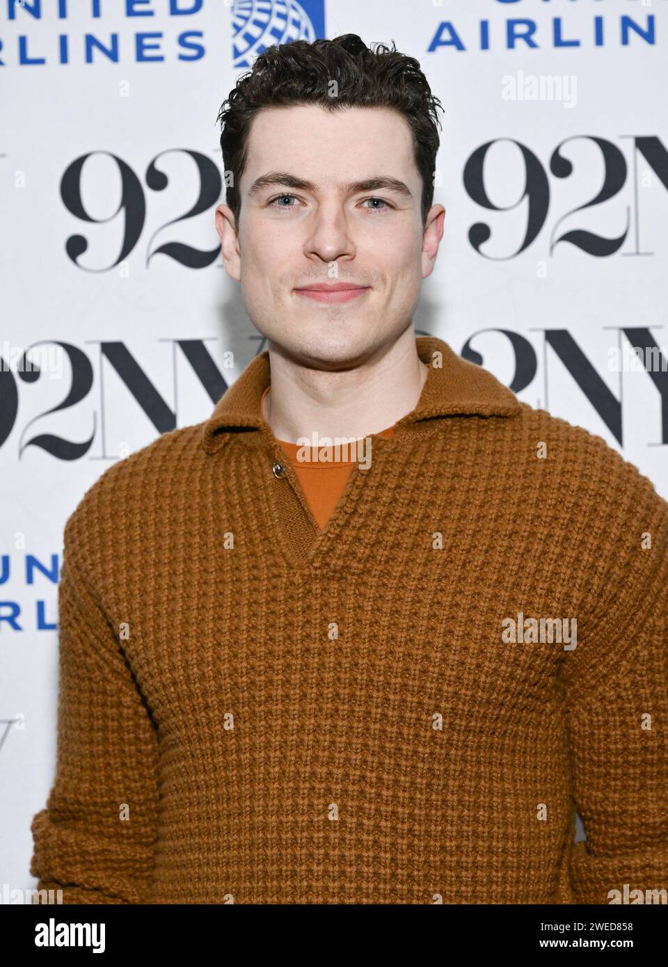Nate Mann from the Apple TV+ series "Masters of the Air" poses backstage at The 92nd Street Y on ...
