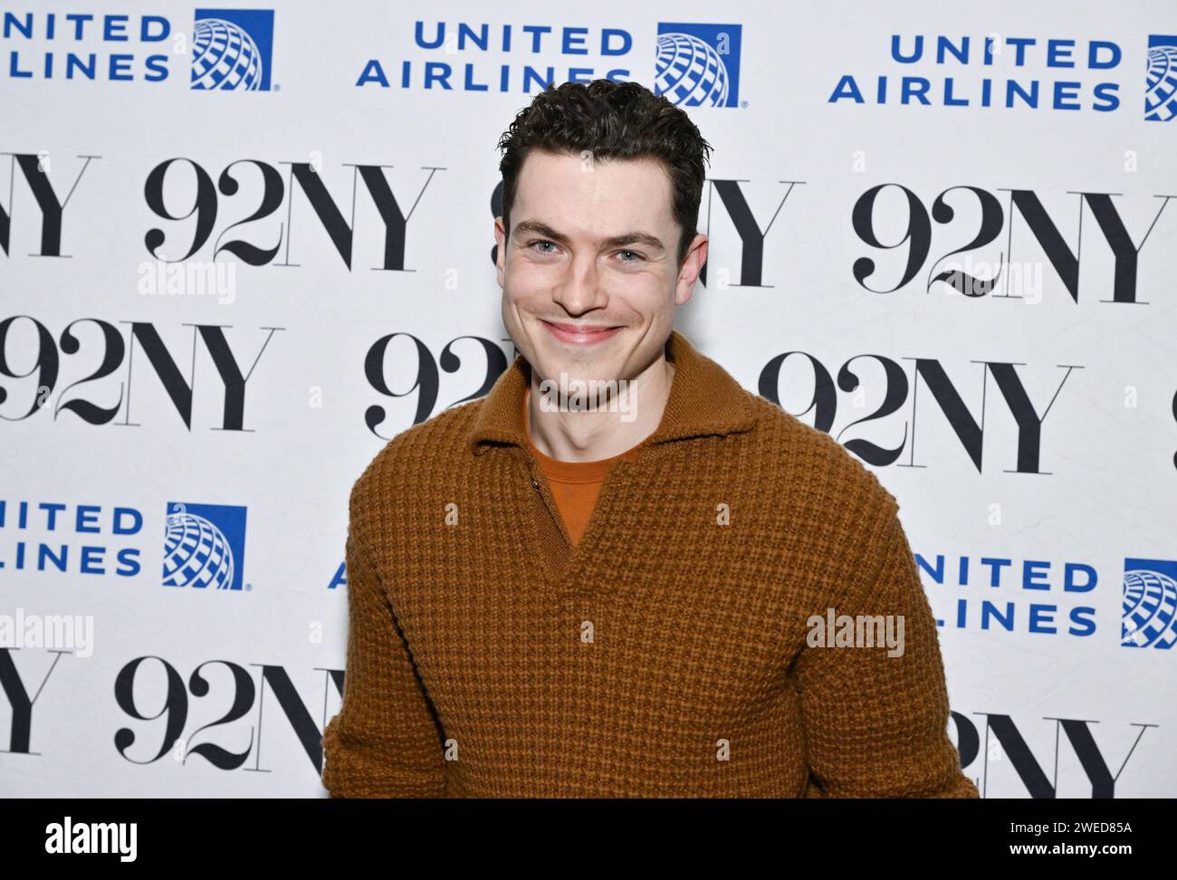 Nate Mann from the Apple TV+ series "Masters of the Air" poses backstage at The 92nd Street Y on ...