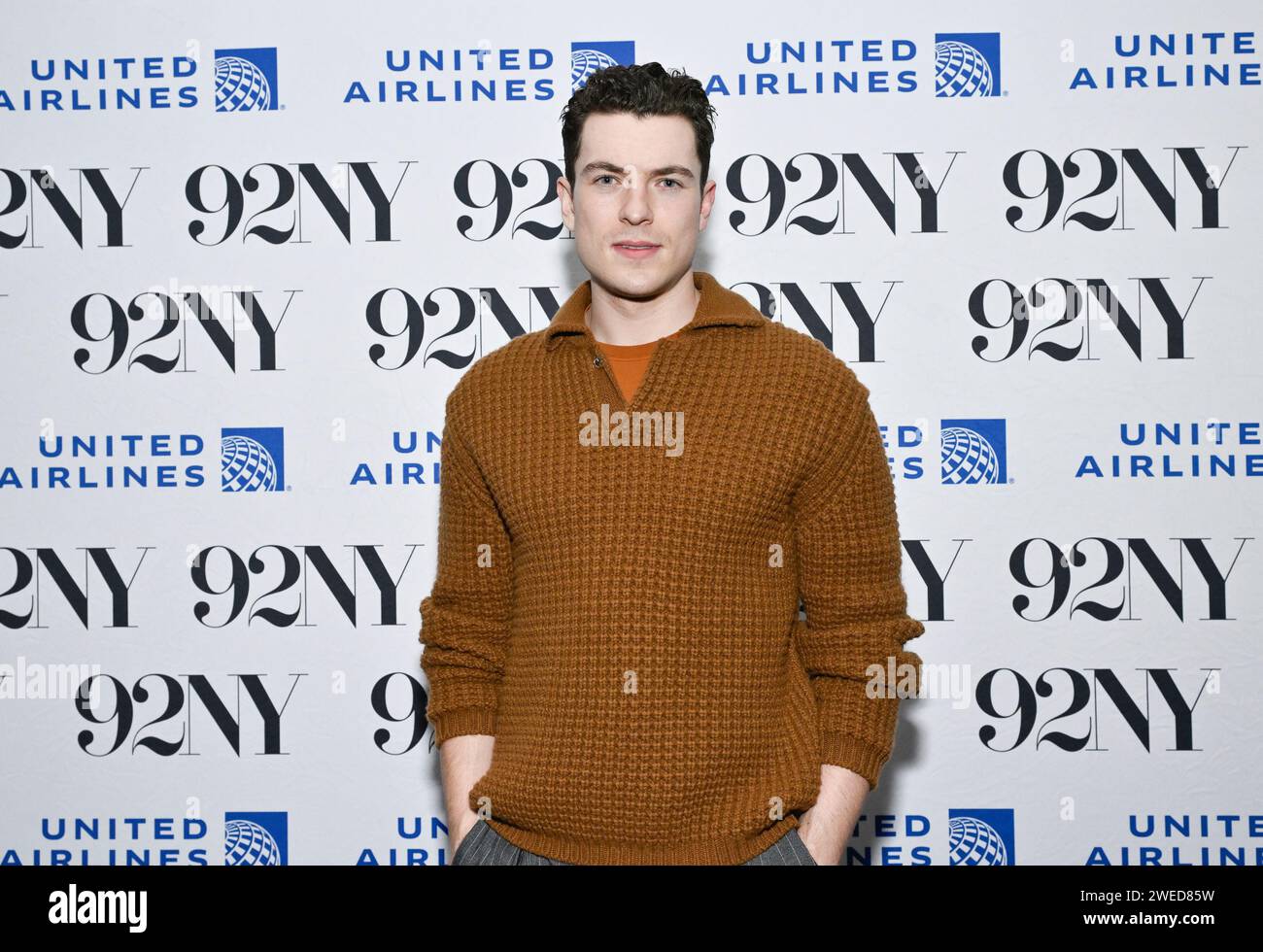 Nate Mann from the Apple TV+ series "Masters of the Air" poses backstage at The 92nd Street Y on ...