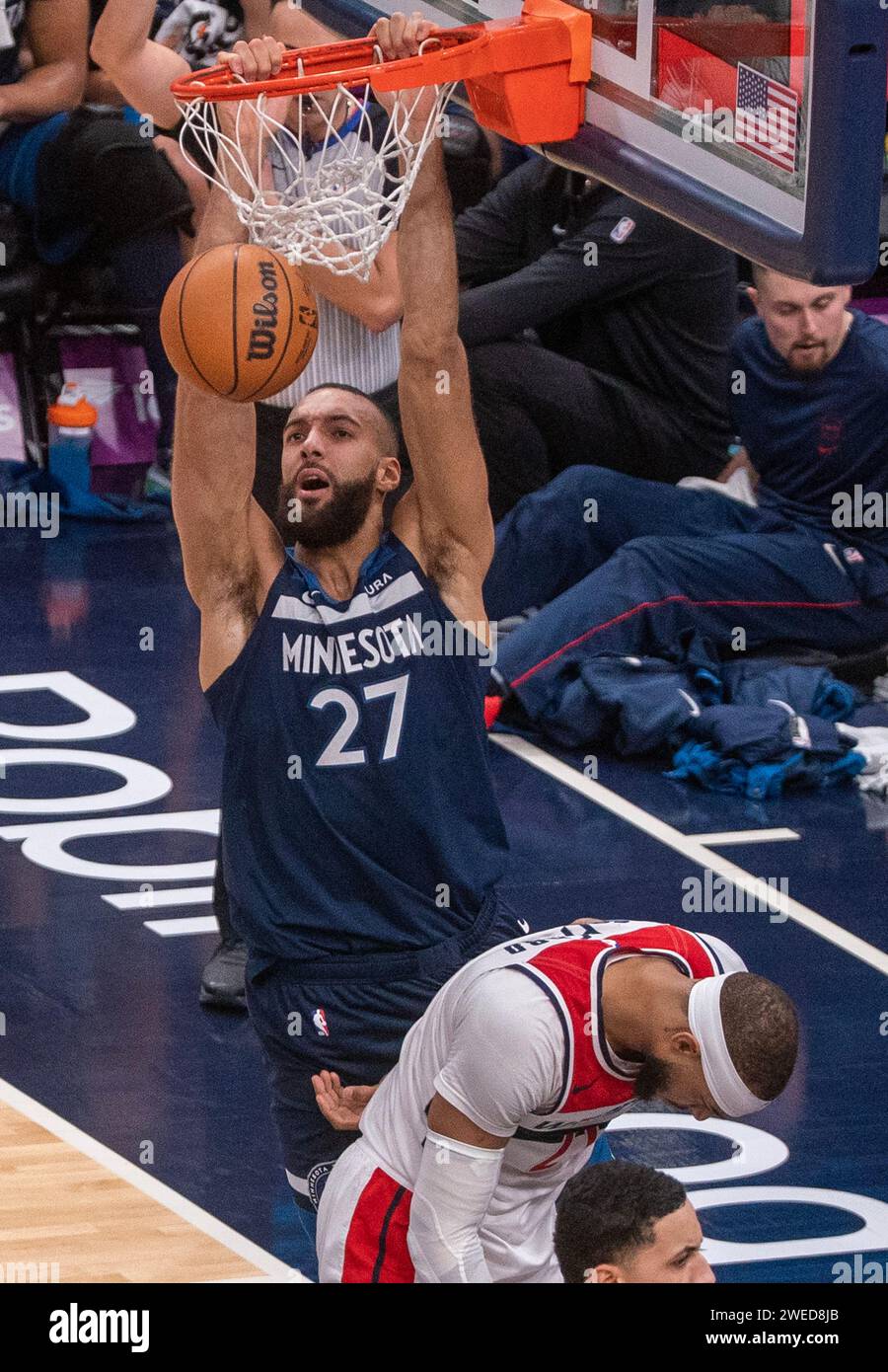 Washington, USA. 24th Jan, 2024. WASHINGTON, DC - JANUARY 24: Minnesota Timberwolves center Rudy ...