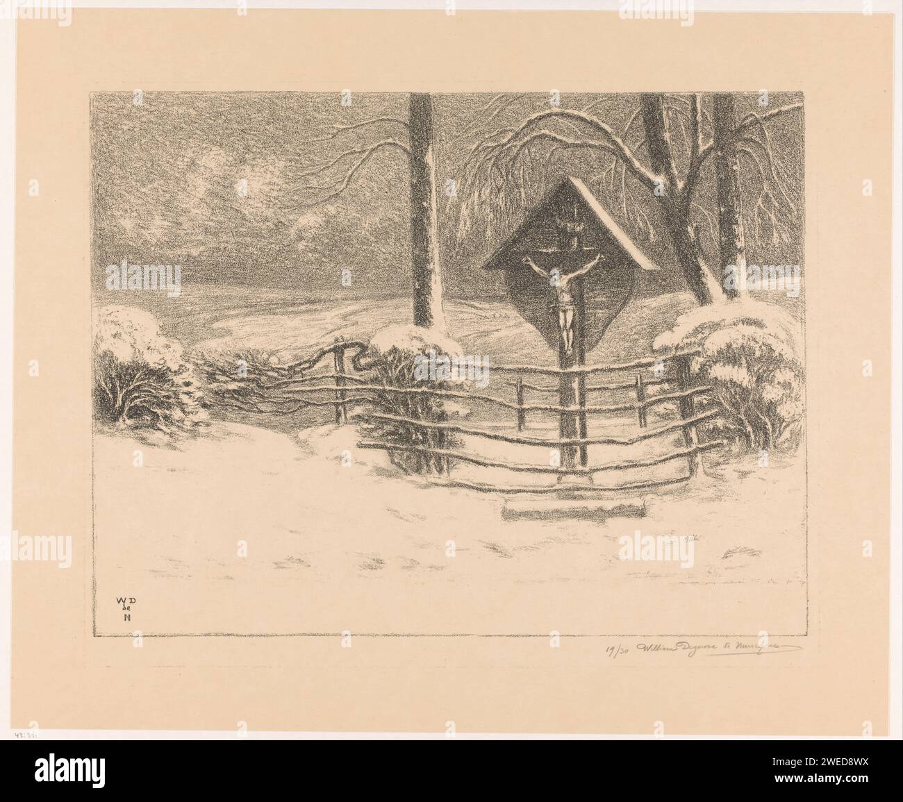 Winter landscape with Crucifix in the Ardennes, William Degouve de ...