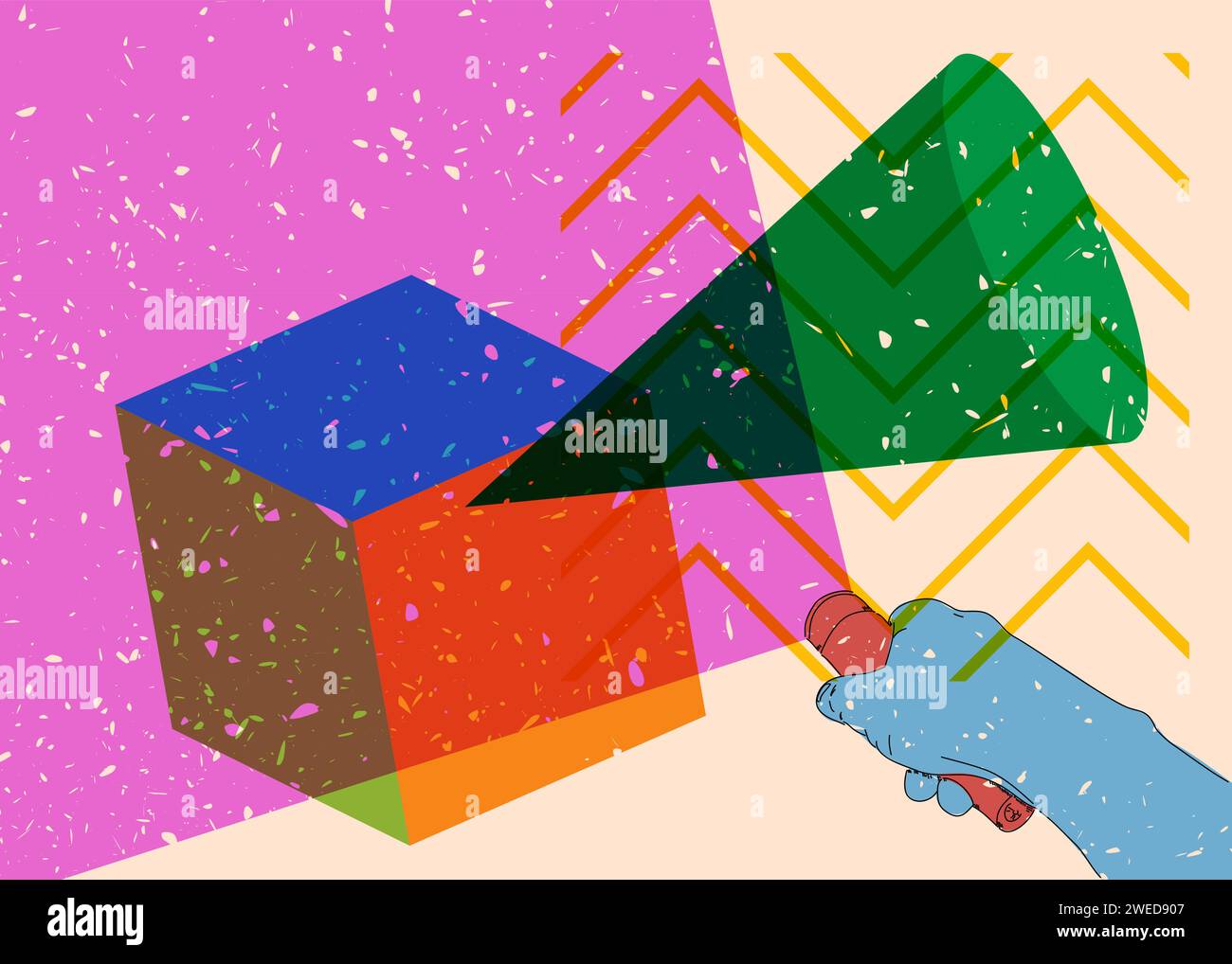 Risograph Flashlight with geometric shapes. Objects in trendy riso ...