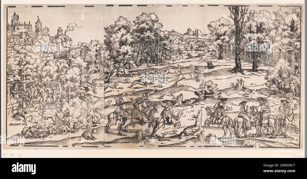Diana en Actaeon, anonymous, Georg Pencz, c. 1530 print paper Actaeon ...