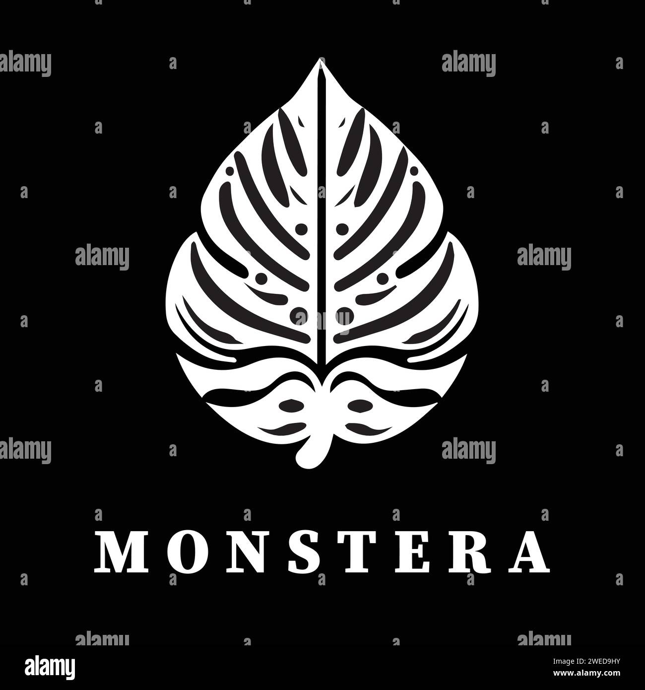 Monstera leaf logo design vector illustration in black and white Stock ...