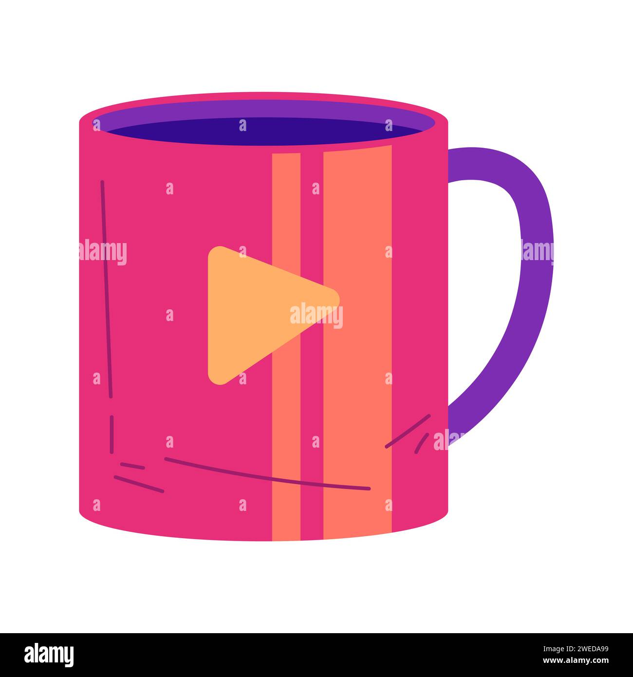 coffee mug with play button icon vector illustration in flat style ...