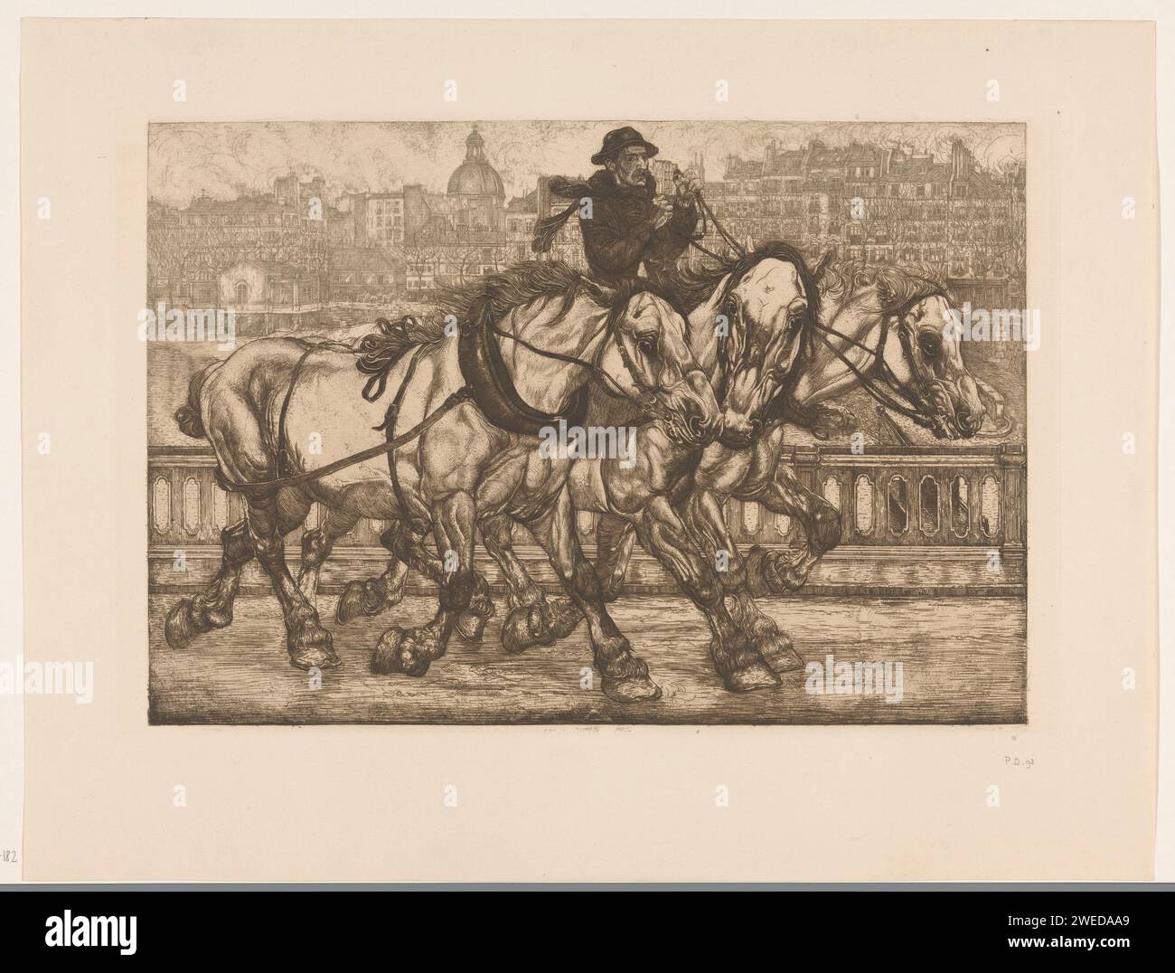 Three horses on the Pont de Sully in Paris, Pieter Dupont, 1902 print ...