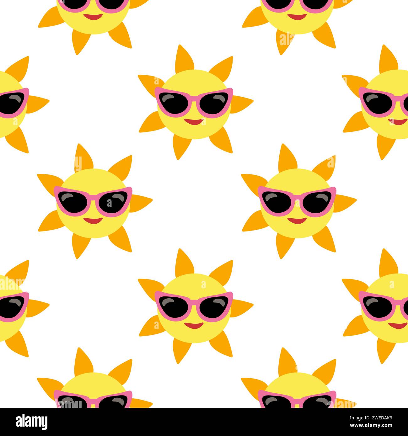 Seamless Pattern Sun with sunglasses and smile. Cartoon summer ...