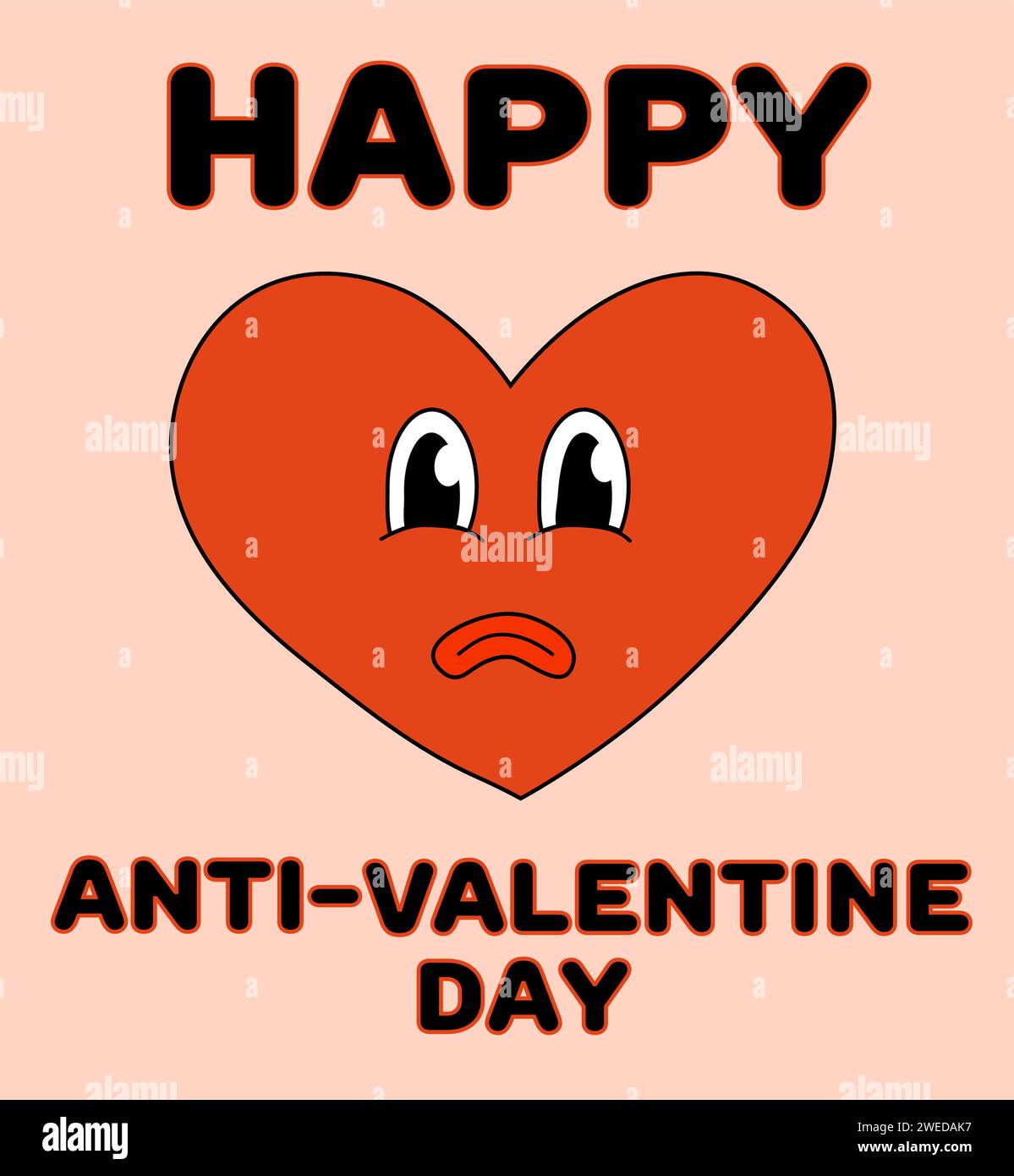 Anti Valentine Day Card. Heart sad. Mascot in groovy and Y2k style ...