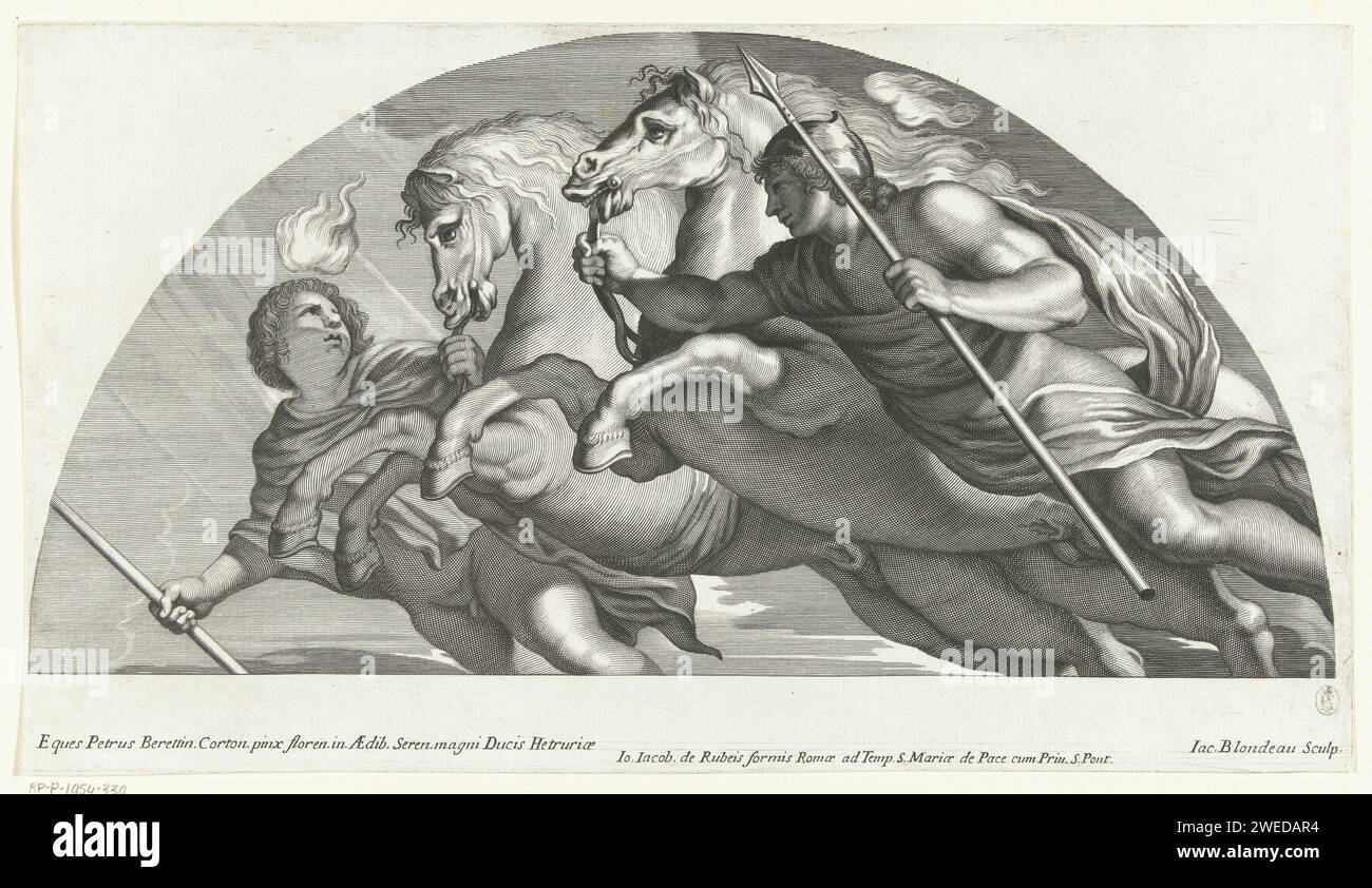 Two Genii with two horses on Leidsel, Jacques Blondeau, After Pietro da ...