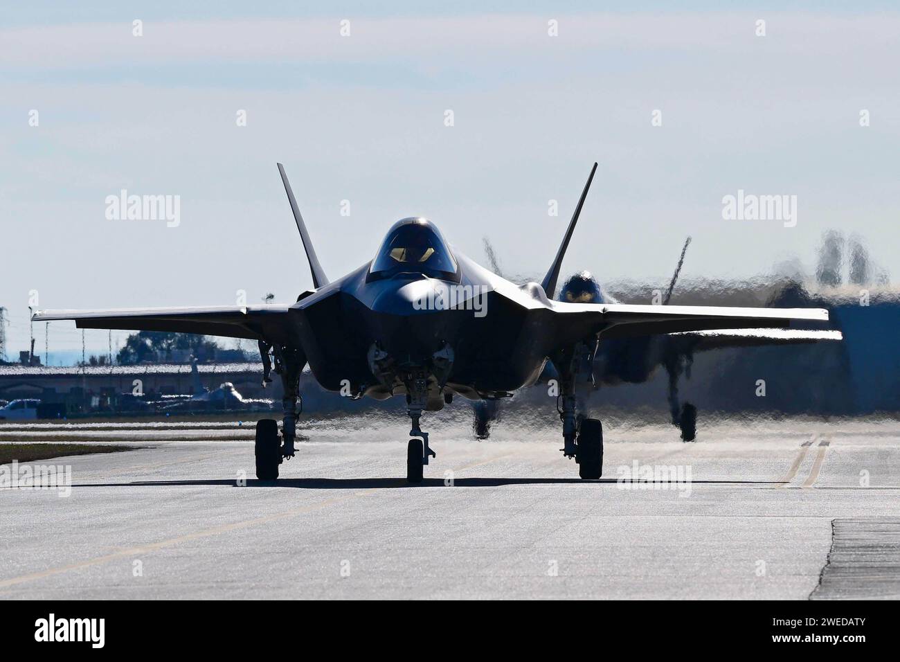 Aviano Air Base, Italy. 16th Jan, 2024. Two U.S. Air Force F-35A ...