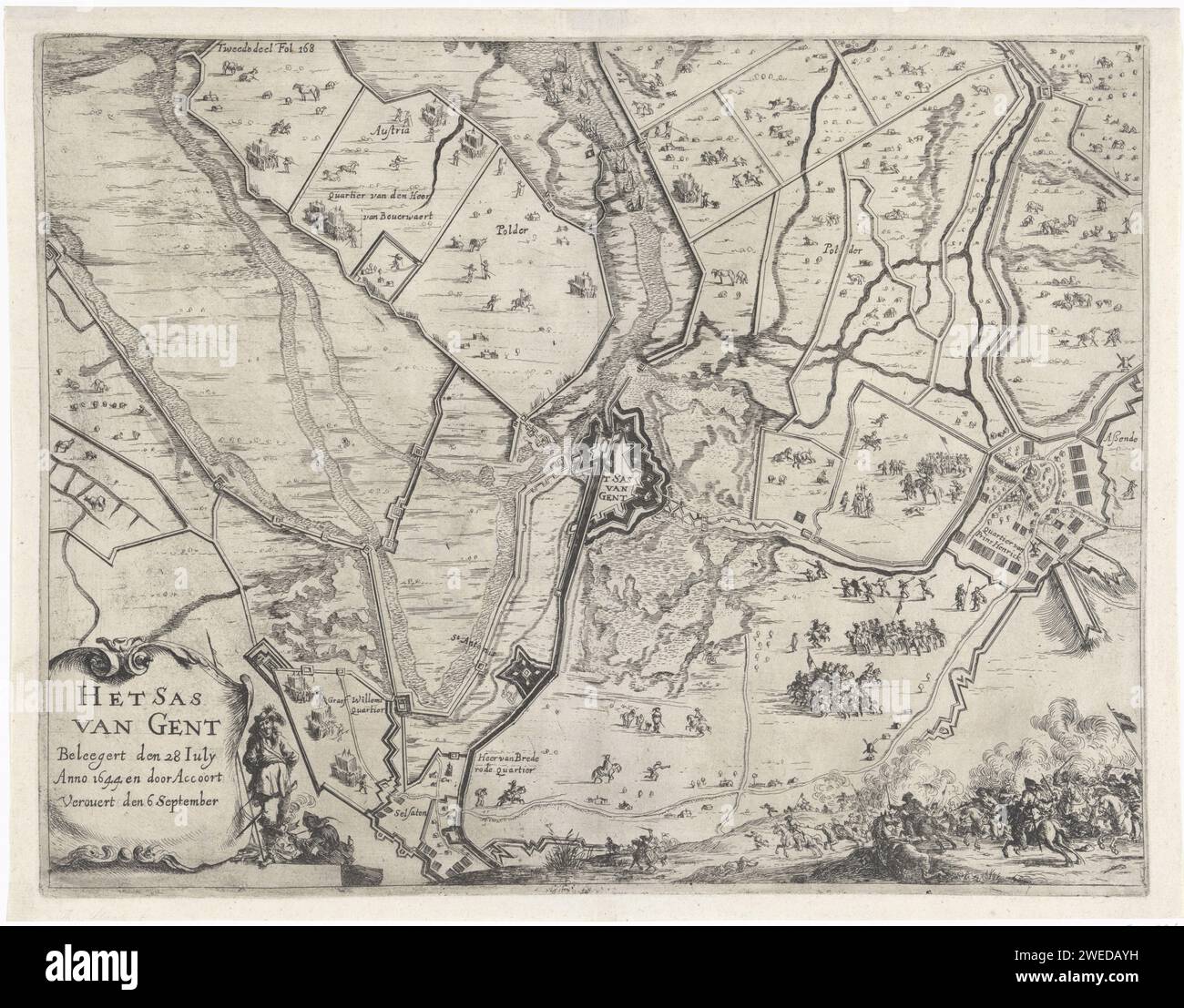 Map of siege and conquest of SAS-Van-Gent, 1644, Dirk Stoop, after ...