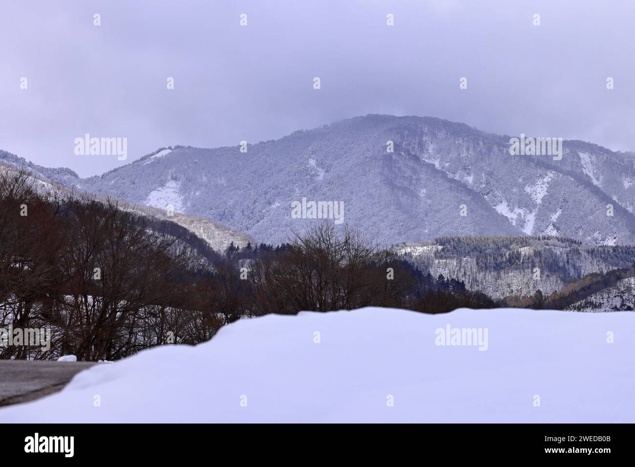 Mountains near village of Shirakawa-go located in Gifu Prefecture ...