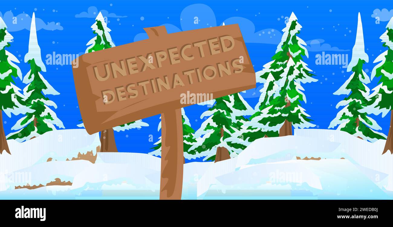 Unexpected Destinations text on Wooden sign. Cartoon vector ...