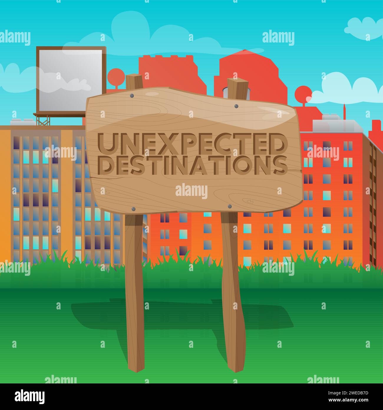 Unexpected Destinations text on Wooden sign. Cartoon vector ...