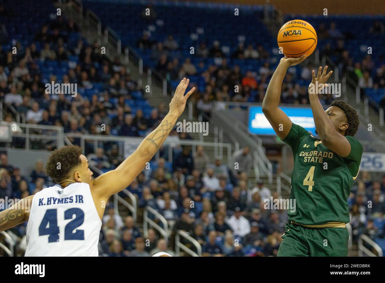 Colorado State guard Isaiah Stevens (4) shoots over Nevada forward K.J ...