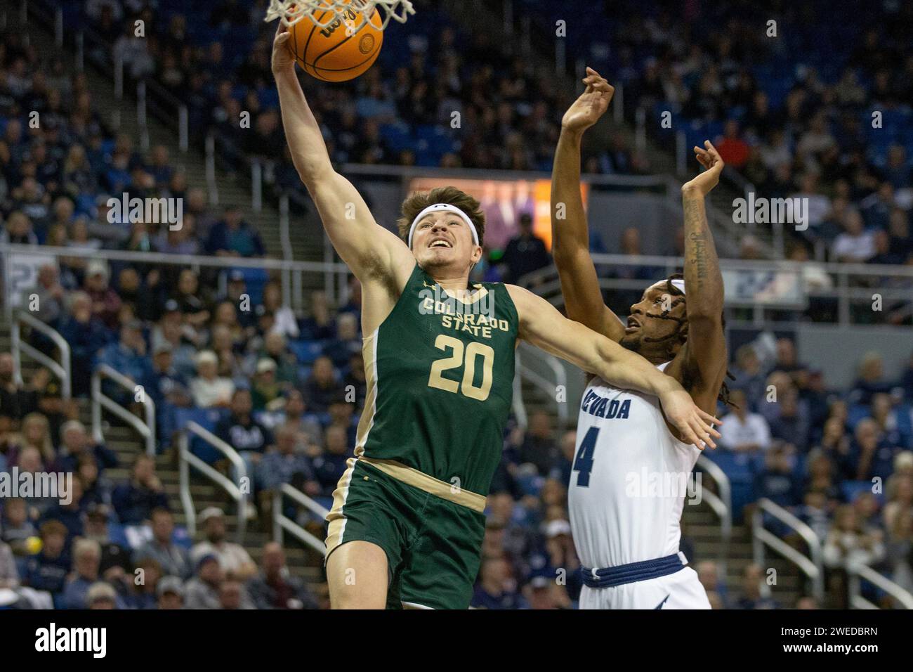 Colorado State guard Joe Palmer (20) shoots over Nevada forward Tré ...