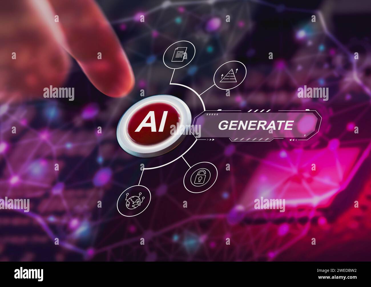 3D rendering illustration , AI artificial intelligence , image generate button on network ...