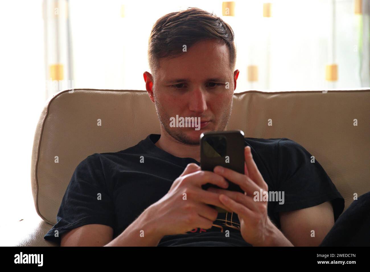 Closeup man using mobile hi-res stock photography and images - Alamy