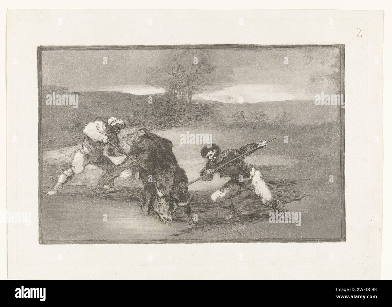 Bull hunt on foot, Francisco de Goya, 1811 - 1816 print Two men who ...