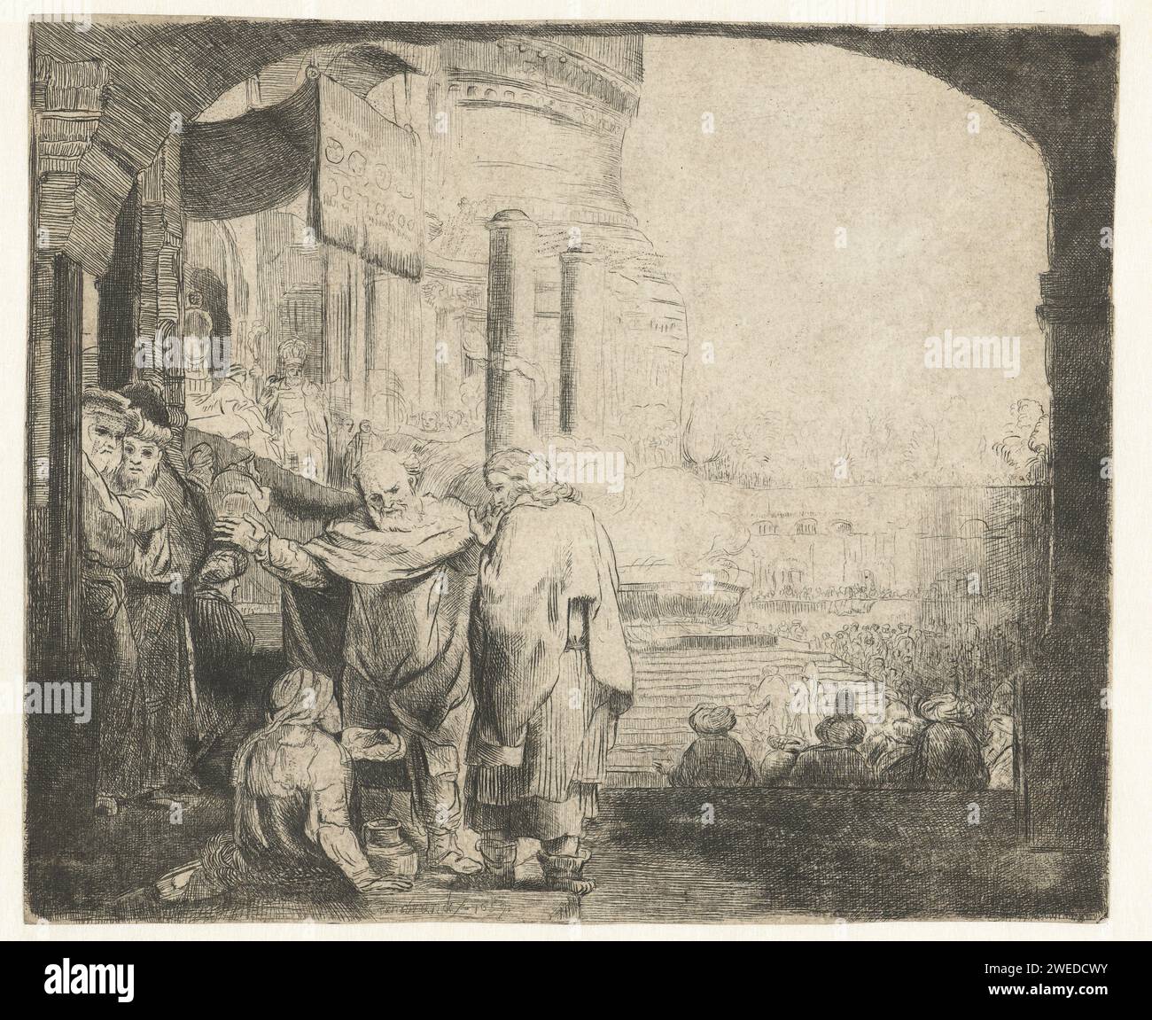 Peter and John heal a paralyzed man at the temple gate, after 1659 ...