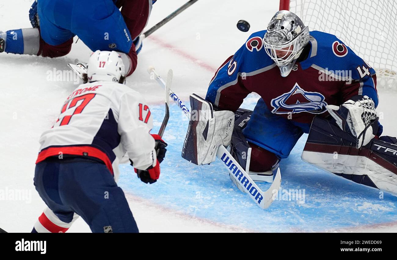 Washington Capitals center Dylan Strome, left, scores a goal against ...
