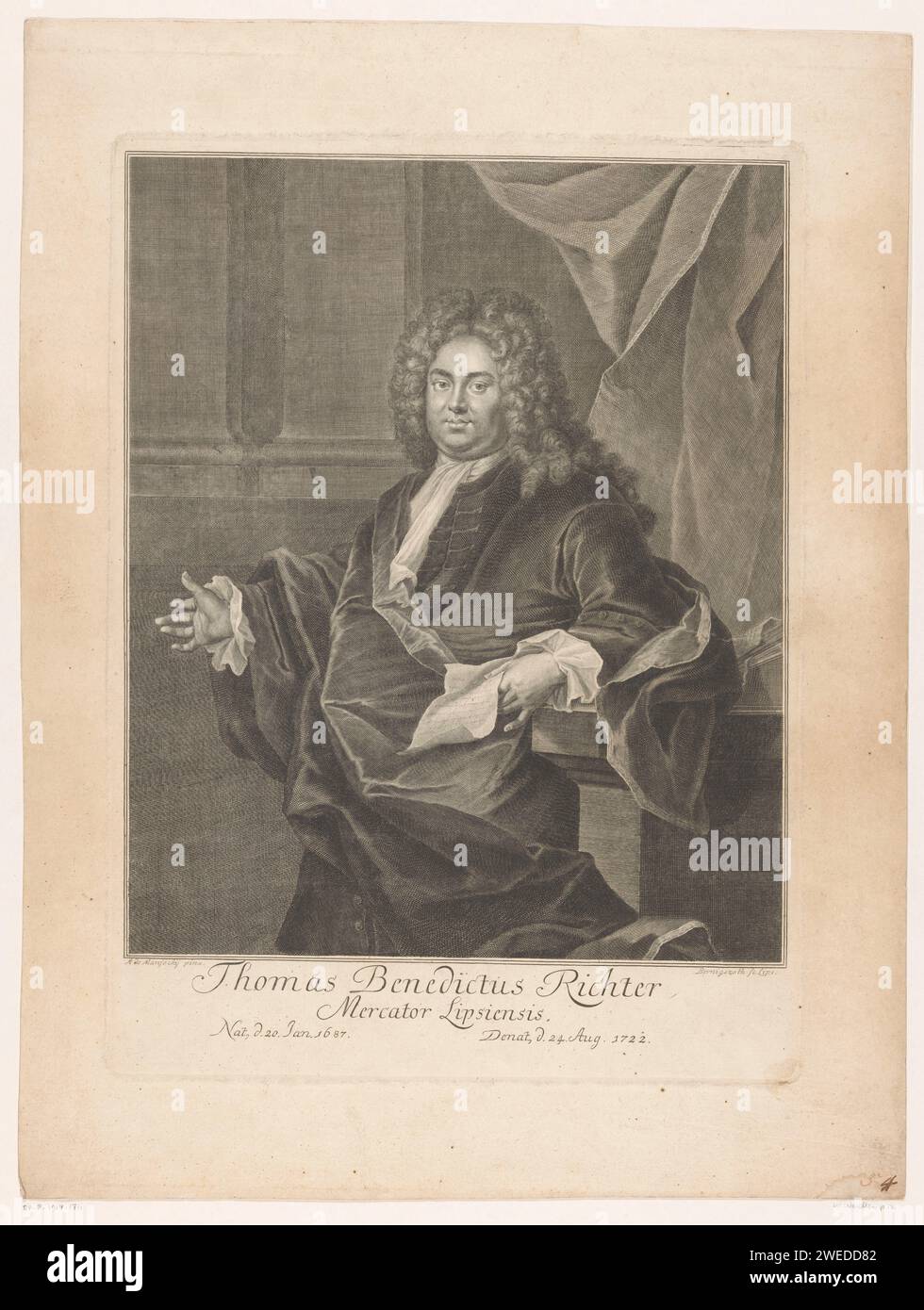 Portrait of Thomas Benedict Richter, Martin Bernigeroth, after Adam ...