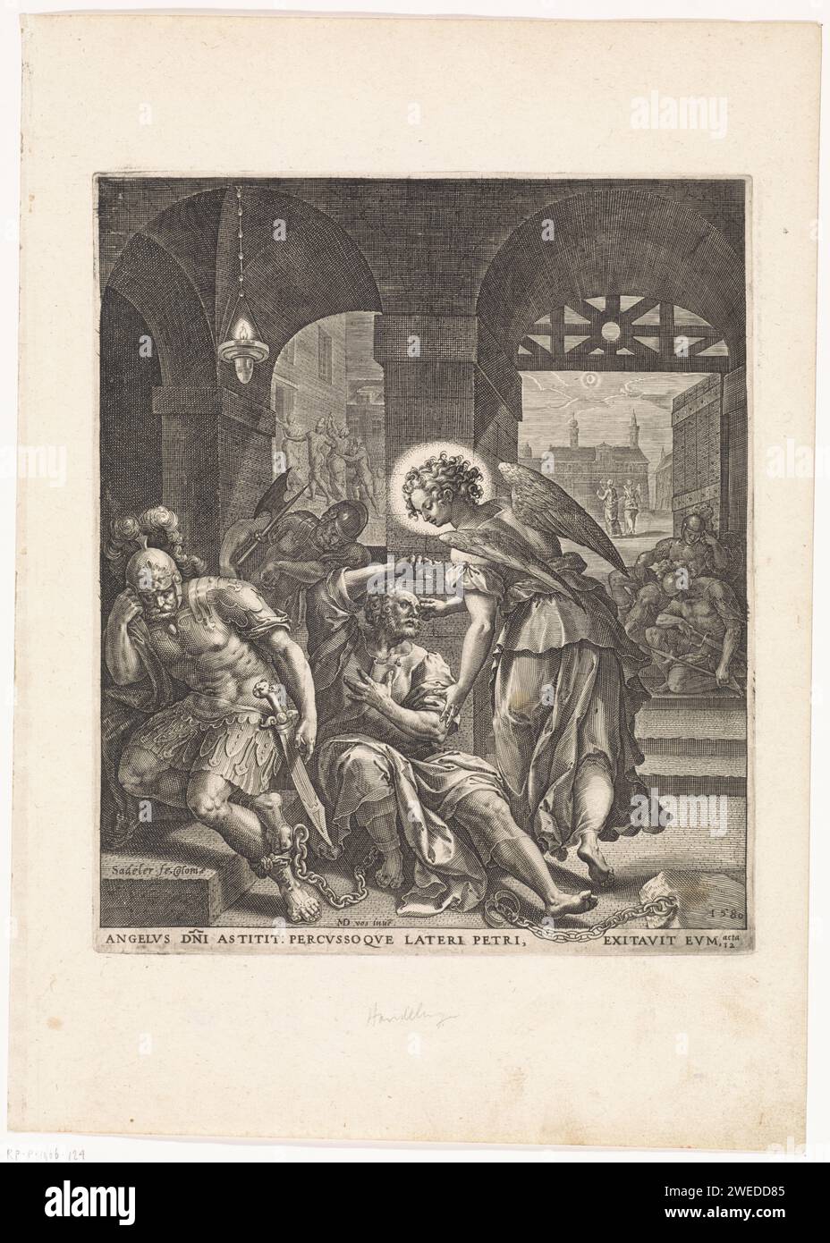 Peter is liberated from prison by the angel, Johann Sadeler (I), After ...