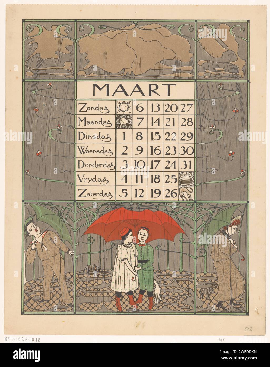 Calendar magazine for March 1898, Theo Nieuwenhuis, 1897 print A ...