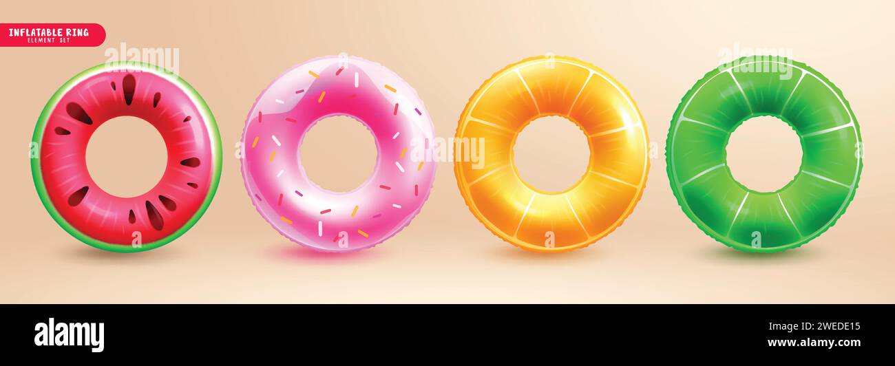 Summer inflatable fruits ring vector set. Summer floaters in fruits ...
