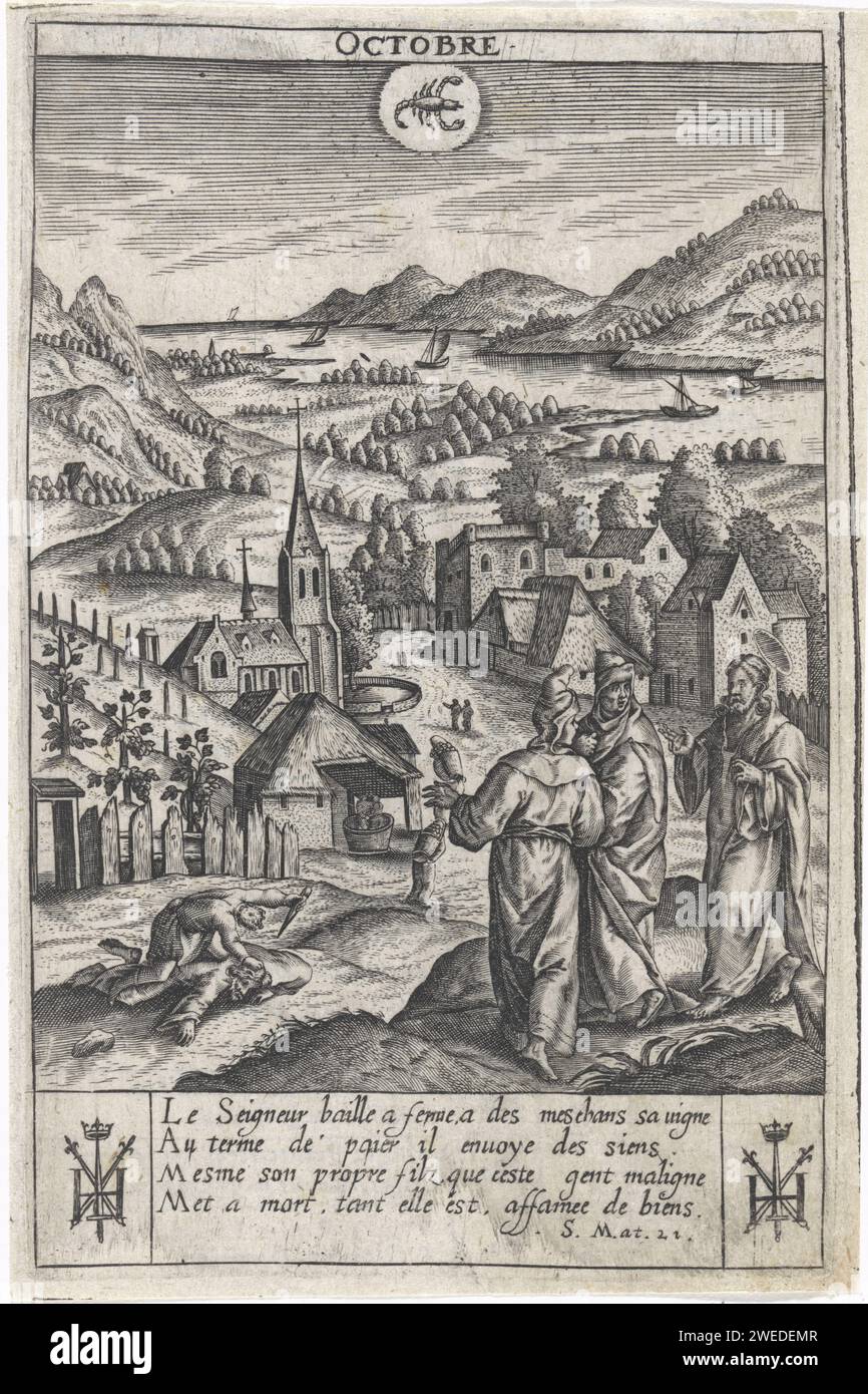 October, Jan Gerritsz Swelinck, 1624 - 1645 print Christ points two ...