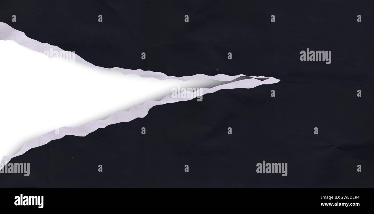 Dark paper with torn corner. Black grunge jagged craft cardboard ...