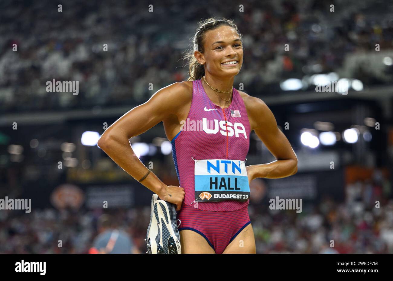 Anna HALL participating in the heptathlon at the World Athletics ...