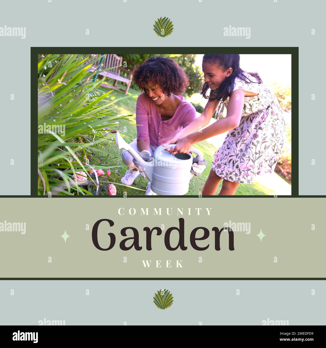 Composition of community garden week text over african american woman ...