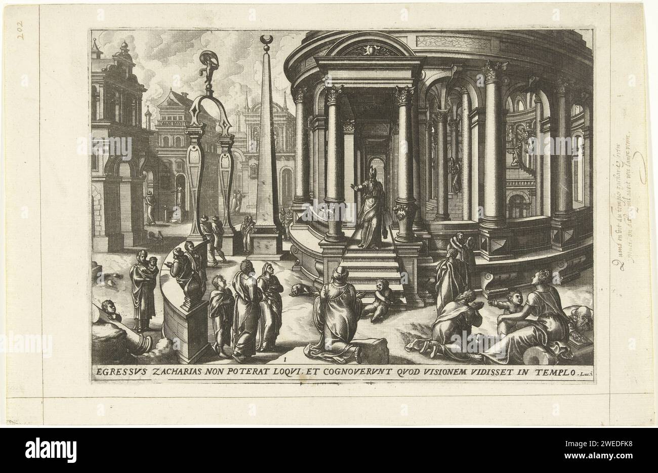Zacharias on the steps of the temple, Lucas van Doechum, after Gerard ...