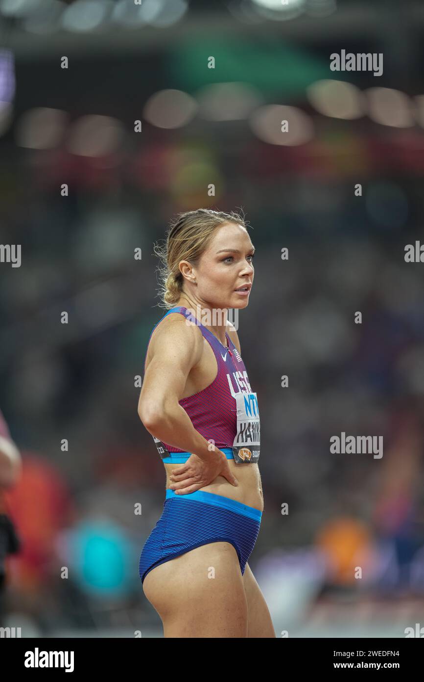 Chari HAWKINS participating in the heptathlon at the World Athletics ...