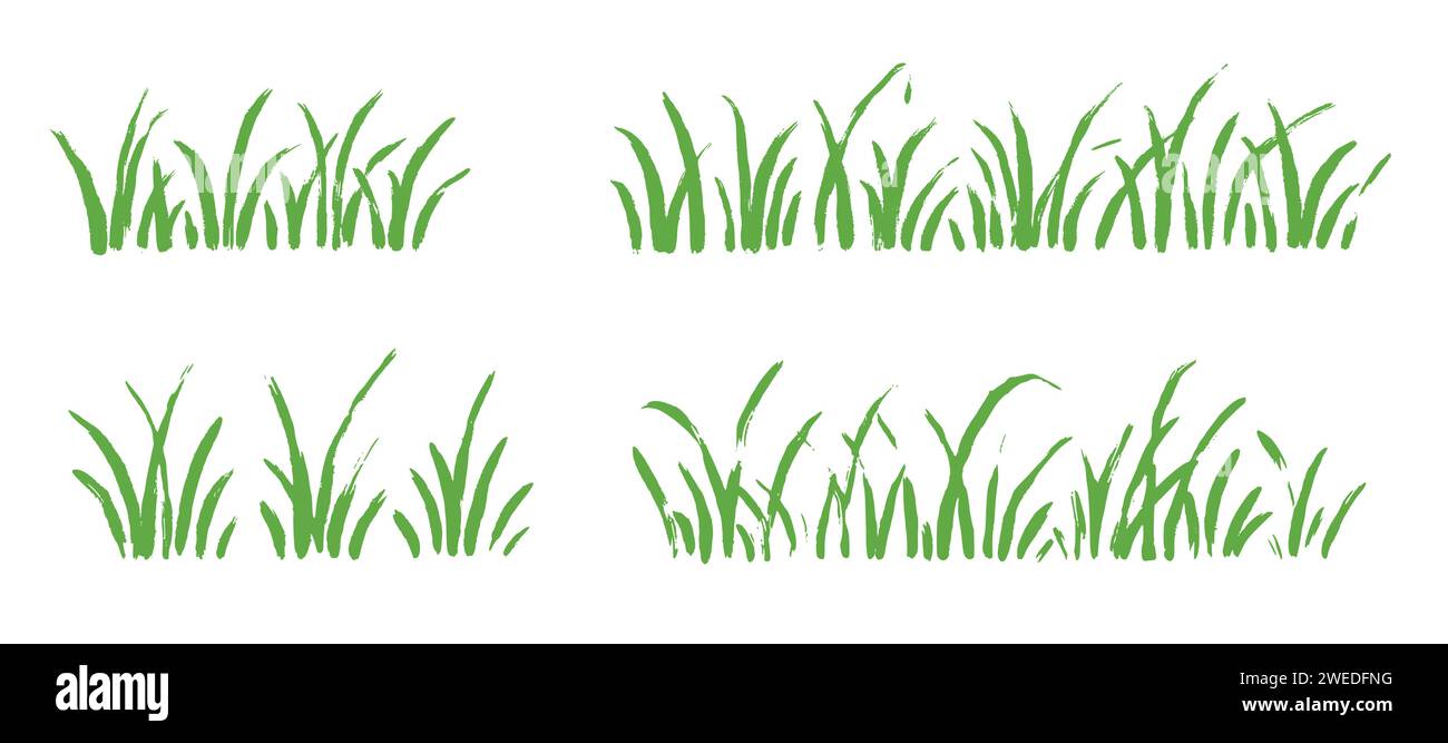 Grass doodle ink brush sketch set. Hand drawn vector grass field grunge ...