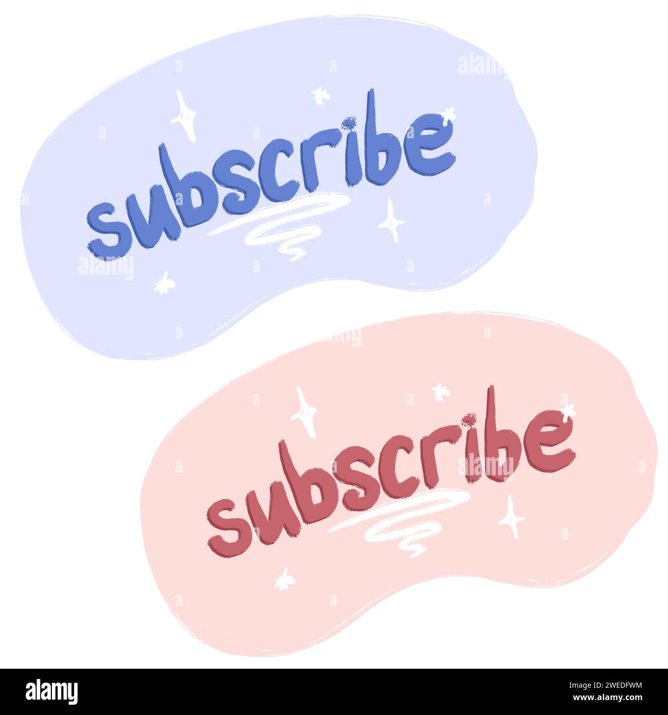 Hand drawn illustration of subscribe button in pink blue on white ...
