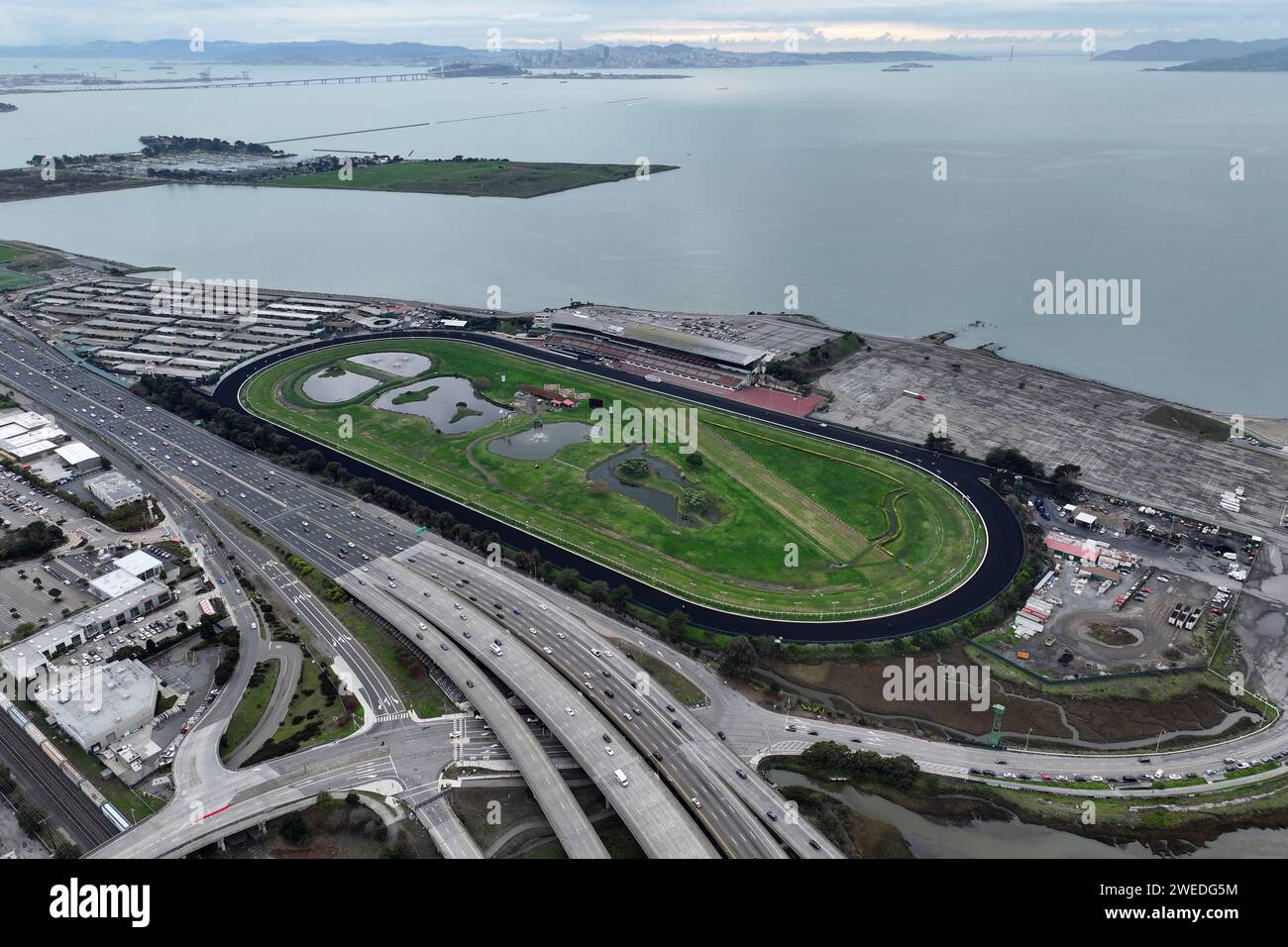 A general overall aerial view of the Golden Gates Fields horse racing ...