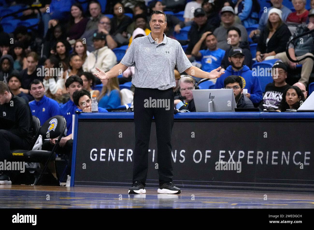 San Jose State coach Tim Miles reacts to a referee's call during the ...