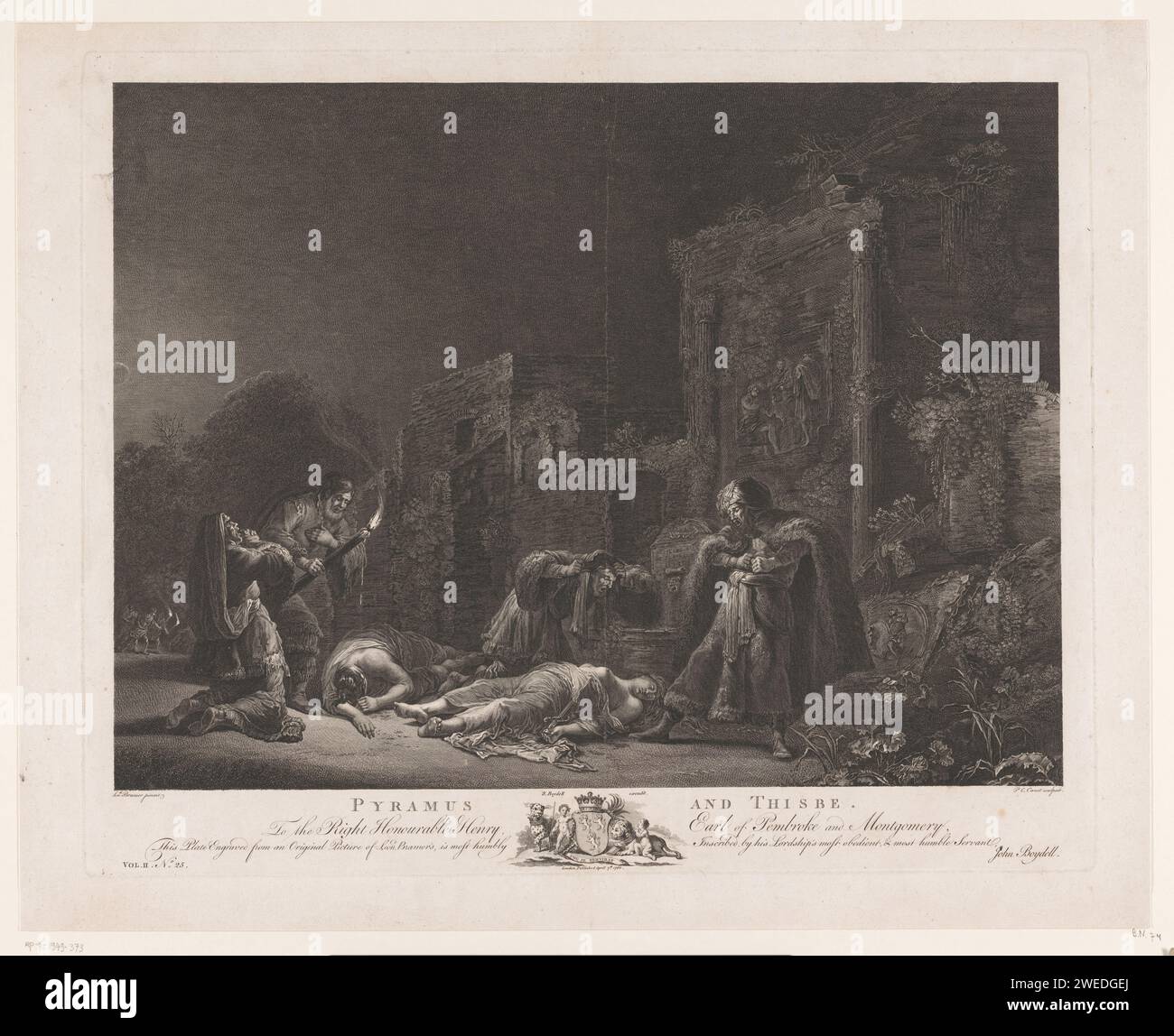 PYRAMUS en Thisbe, Pierre Charles Canot, 1768 print Text in English in ...