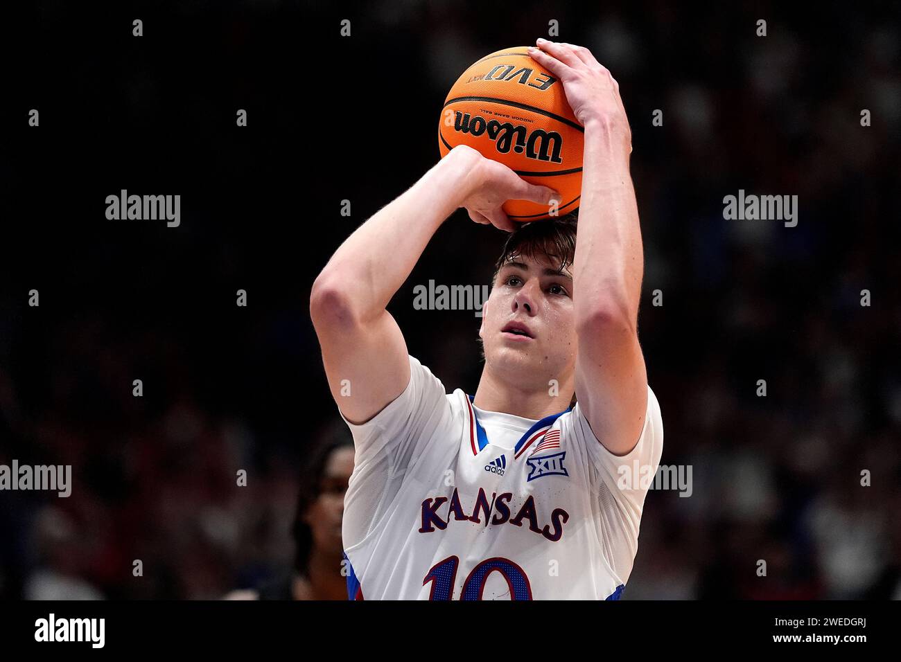 Kansas guard Johnny Furphy shoots during the first half of an NCAA ...