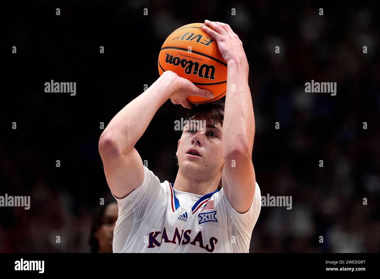 Kansas guard Johnny Furphy shoots during the first half of an NCAA ...