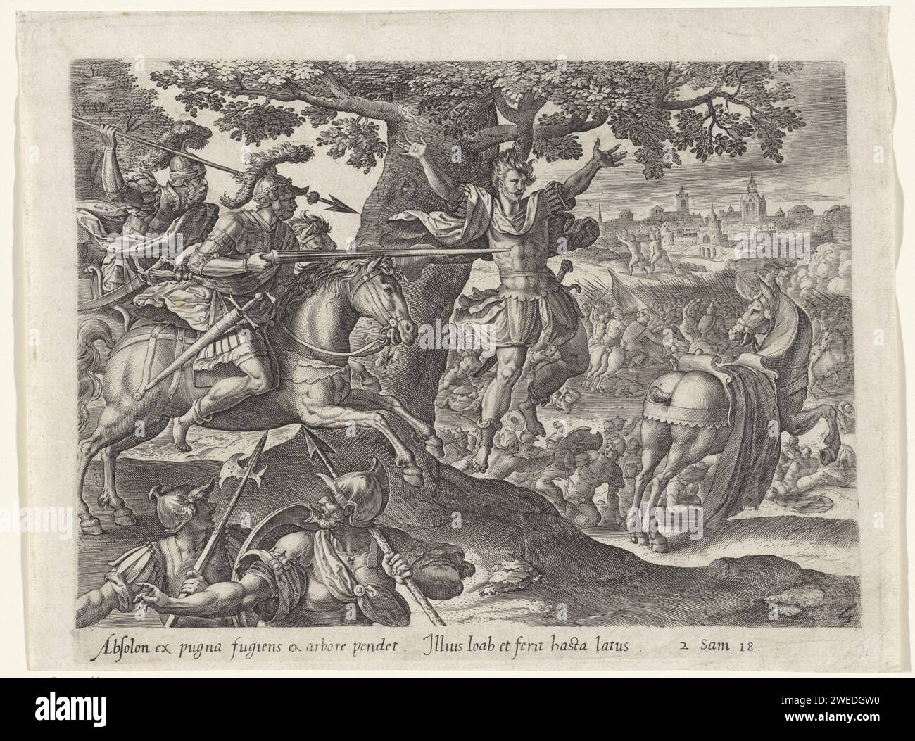 Death of Absalom, Johannes Wierix, After Maerten de Vos, 1585 print ...