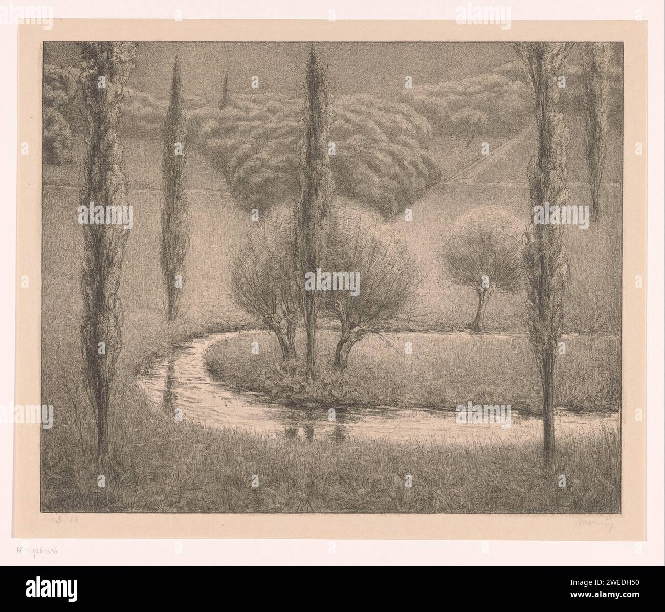 Landscape with willows and poplars, Simon Moulijn, 1921 print paper ...