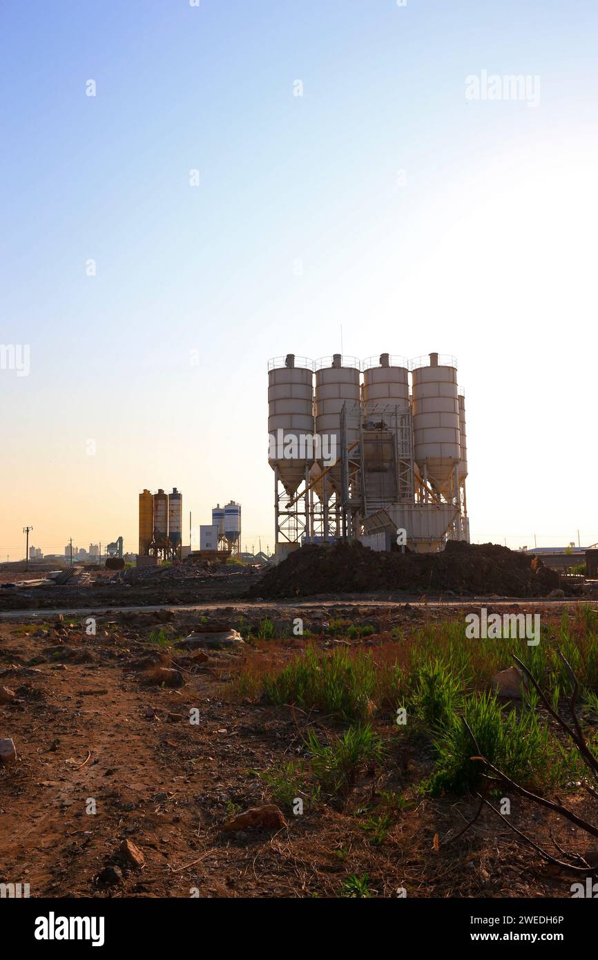 Concrete mixing silo, site construction facilities Stock Photo - Alamy