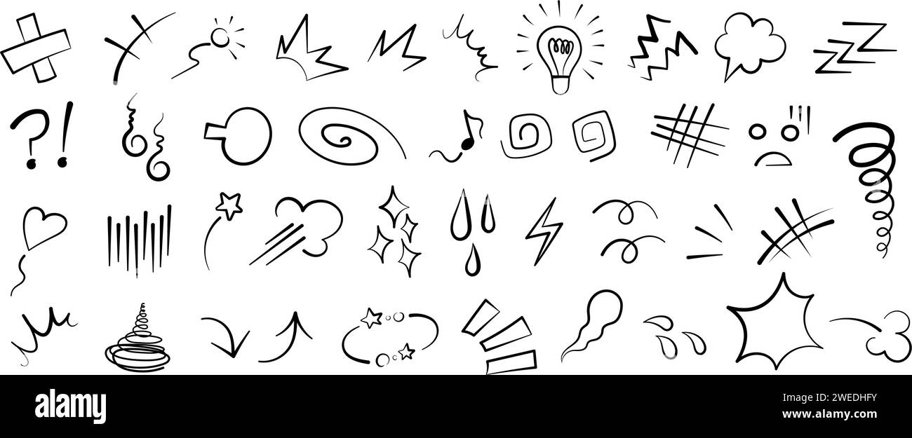 Anime comic emoticon element graphic effects hand drawn doodle vector ...