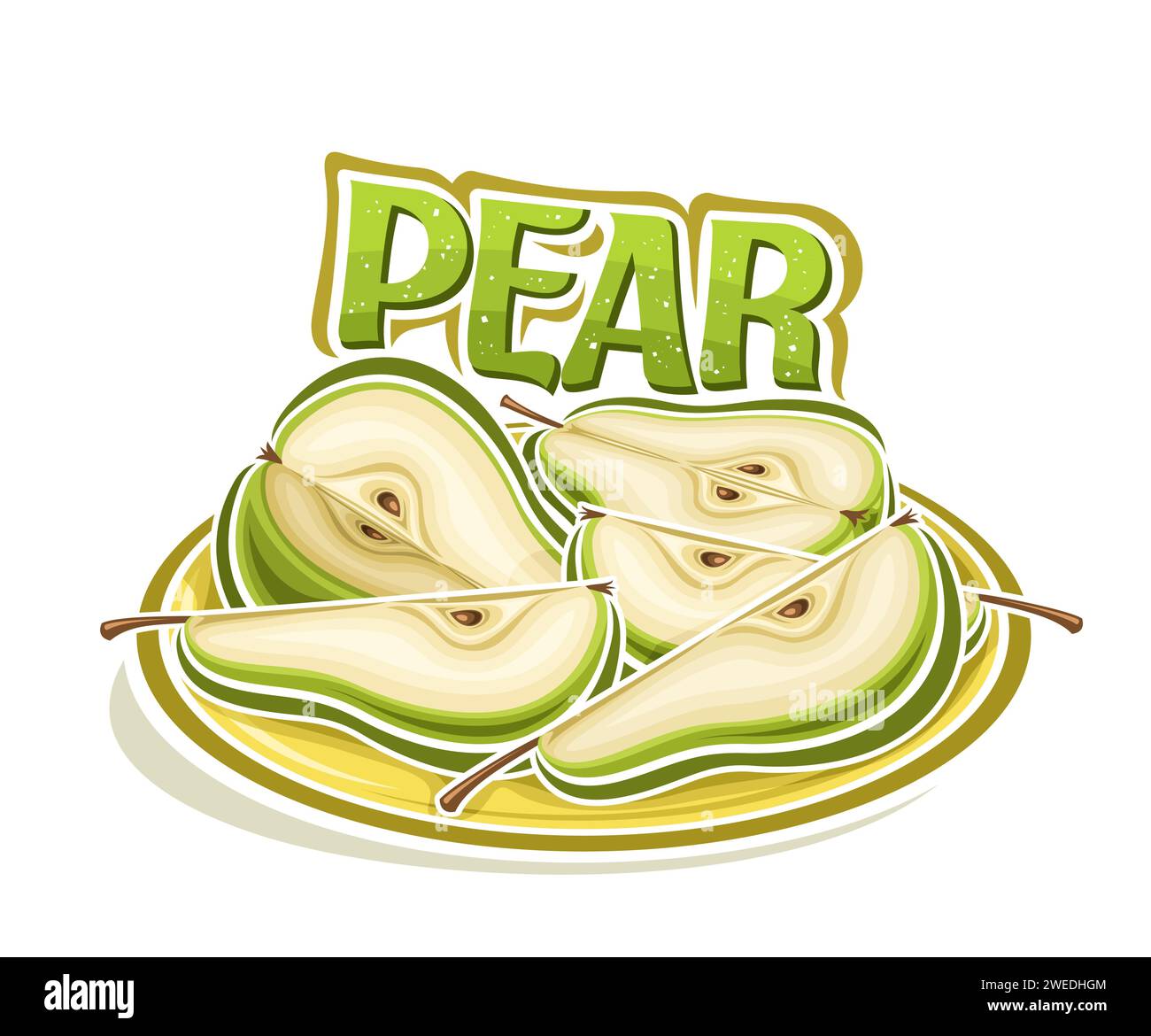 Vector logo for Green Pear, decorative horizontal poster with outline ...