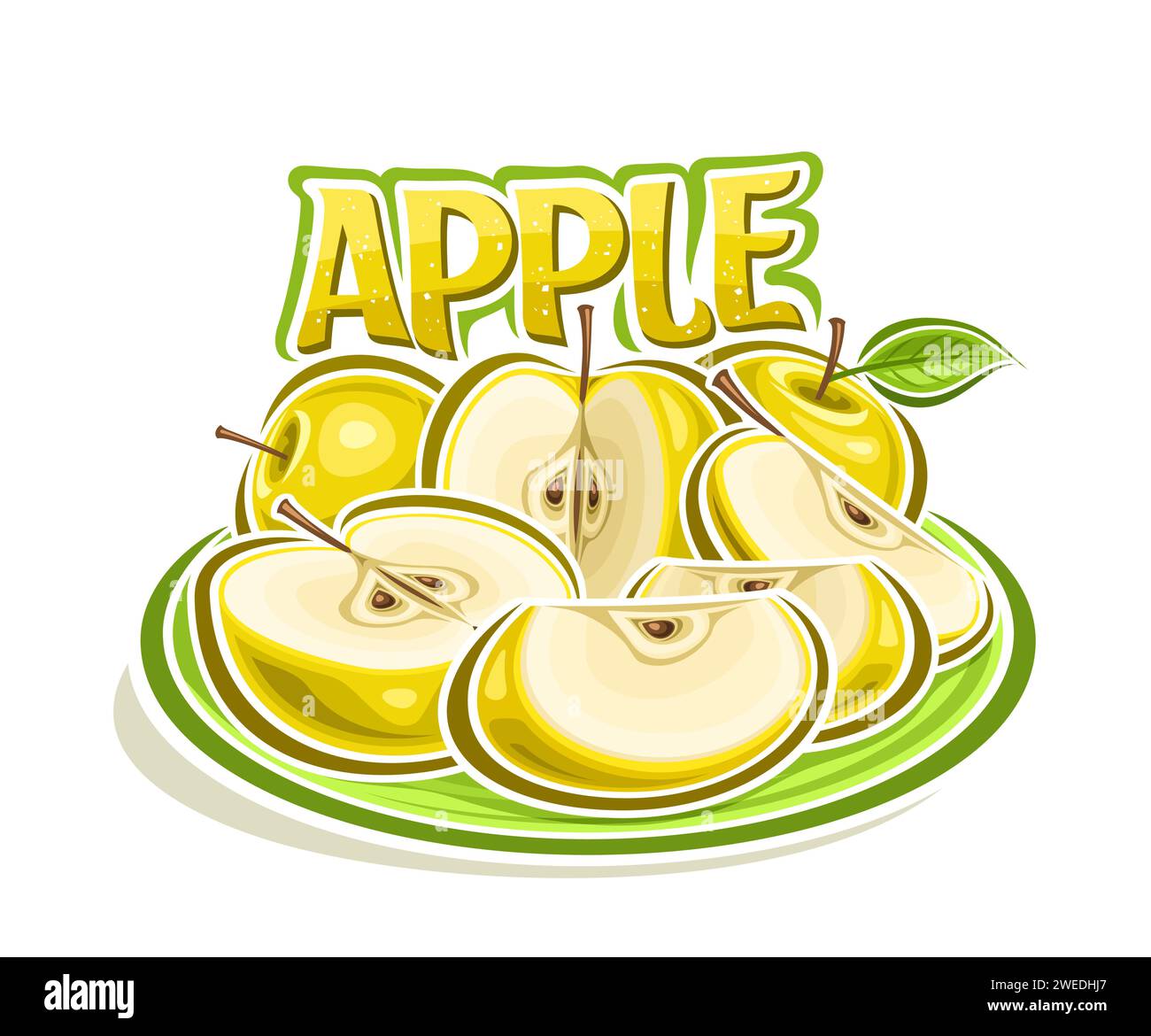Vector logo for Yellow Apple, decorative horizontal poster with outline ...